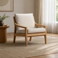 China Japandi Solid Wood Lounge Chair with Loose Cream Cushions  LG-5005 for sale
