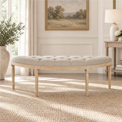 China Neoclassical 3-Seat Tufted Solid Wood Bench | BC-008 for sale