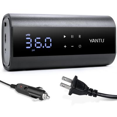 China Blue YANTU A22 AC DC double cylinder high pressure cordless portable air compressor pump digital automatic silent car tire inflators for sale