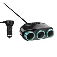 China 12v-24V Car Charger Adapter With Voltage Monitoring and 3 Sockets for Black Vehicles for sale