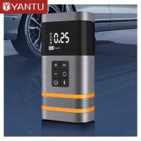 China Grey Black YANTU Portable Car Tire Inflator Pump 150PSI 7500mAH Wireless Pump With Jump Starter Power bank for sale