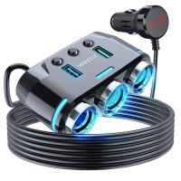 China Versatile 12V/24V Car Cigarette Lighter Adapter with 3 Sockets and 2 USB Interfaces for sale