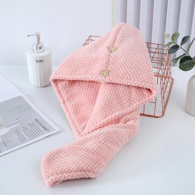 China Customizable Microfiber Hair Towel Wrap 65x25cm with Coral Fleece Waffle Weaving 250-550gsm for sale