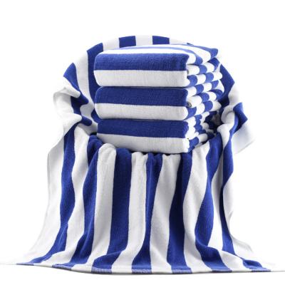 China Embroidered Logo 100% Cotton Stripe Towel 400-700gsm Antibacterial Beach & Bath Towel Custom Sizes 60x30