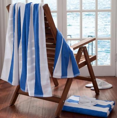China 100% Cotton White Towel with Blue Stripe - 70x140cm to 90x180cm Sizes, 360-750gsm Weight Options for sale