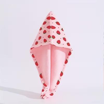 China Strawberry Print Ultra-Fine Fiber Hair Towel 25x65cm Coral Fleece Quick-Dry Absorbent for sale