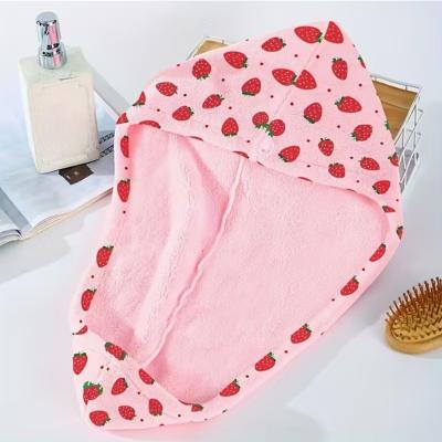 China Strawberry Pattern Microfiber Hair Wrap 25x65cm Quick-Dry Lightweight Coral Fleece for sale