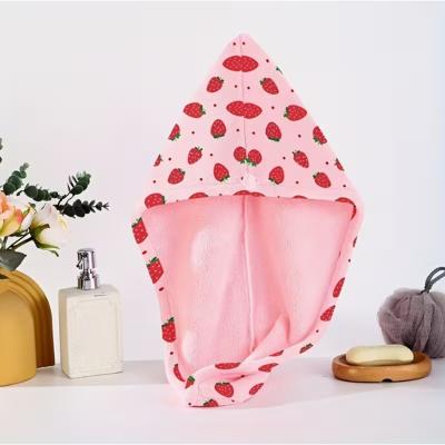 China Strawberry Print Quick-Dry Microfiber Hair Towel 25x65cm 270-500gsm Coral Fleece for sale