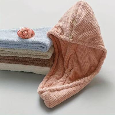 China Thick Coral Fleece Hair Drying Cap 25x65cm 270-500gsm Double Layer Pineapple Grid Quick Dry for sale