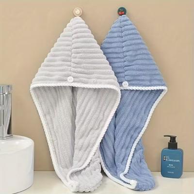 China Super Absorbent Microfiber Hair Drying Cap Coral Fleece 25x65cm Custom Sizes for sale