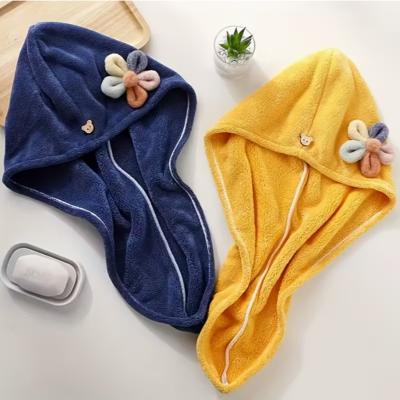 China Quick-Dry Floral Coral Fleece Hair Towel 25x65cm 270-500gsm Customizable for sale