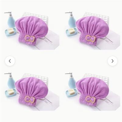 China Custom Coral Fleece Microfiber Hair Cap Bowknot Quick Dry Lightweight 50g Hair Drying Towel for sale