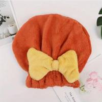 China Super Soft Absorbent Quick-Dry Bowknot Hair Wrap Towel Women Coral Fleece Custom Size for sale