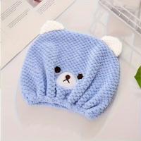 China Custom Coral Fleece Hair Drying Cap with Cute Bear Design Elastic Fit for Quick Absorbent Use for sale