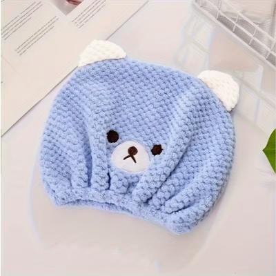 China Custom Coral Fleece Hair Drying Cap with Cute Bear Design Elastic Fit for Quick Absorbent Use for sale