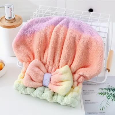 China Custom Size Microfiber Hair Towel with Bow Premium Coral Fleece Fast Drying Anti Frizz for sale