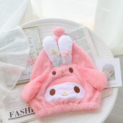 China Custom Kawaii Sanrio Cartoon Hair Cap Coral Fleece Quick Dry Skin Friendly Microfiber Hair Towel for sale