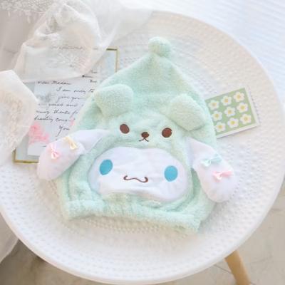 China Sanrio Character Microfiber Hair Towel 3D Ears Embroidery Super Absorbent Coral Fleece Custom Size for sale
