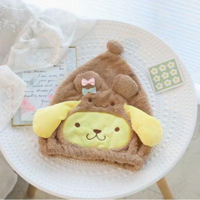 China Sanrio Microfiber Dry Hair Cap Coral Fleece Custom Size Ultra Absorbent for sale