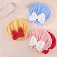 China Custom Soft Coral Fleece Hair Drying Cap with Bow Quick Dry Ultra Absorbent 40x50cm for sale
