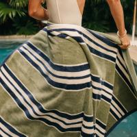 China Organic Cotton Beach Towel Green Stripes 150x75cm GOTS Certified Eco-Friendly Natural Dye for sale