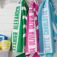 China Custom Family Name Beach Towel 100% Cotton 70x140cm Premium Embroidered Reactive Printing for sale