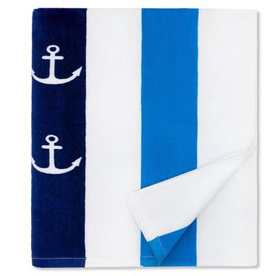 China 600gsm 100% Cotton Velour Beach Towel 100x180cm Striped Design for sale