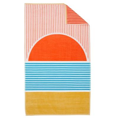 China Custom 100% Cotton Terry Velour Beach Towel 30x60 600gsm Vibrant Stripes for Pool Spa Resort for sale