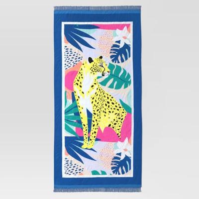 China Reversible 100% Cotton Travel Beach Towel 70x140cm Velour Front Terry Back for sale