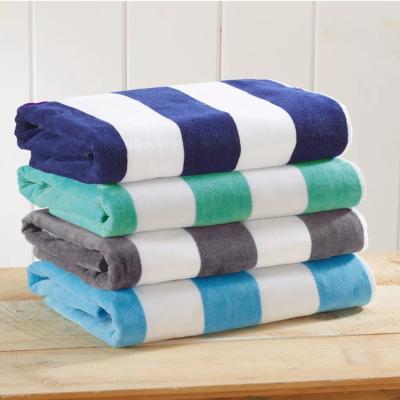 China High GSM 100% Cotton Reversible Velour Terry Striped Travel Beach Towel 70x140cm for sale
