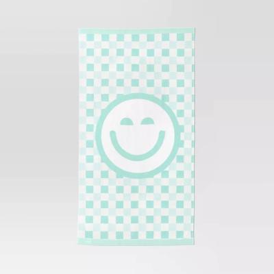 China 100% Cotton Smile Checkered Beach Towel 100x180cm Absorbent Soft Pool Travel for sale