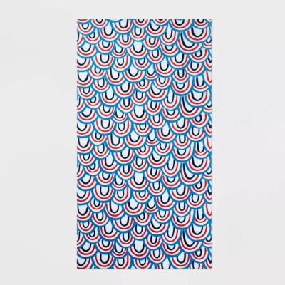 China Dual-Sided Cotton Velour Beach Towel 75x150cm with Scalloped Edges and Reactive Printing for sale