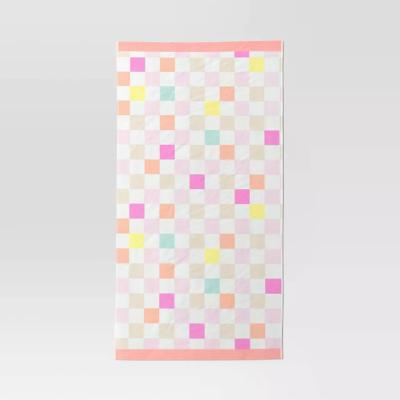 China Multicolor Checkered Beach Towel 100% Premium Terry Cotton 140x70cm Quick-Drying Lightweight for sale