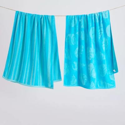 China Luxury Two Person Beach Towel 30x60 Ultra-Soft Cotton Velour Quick-Dry Looped Backing for Couples for sale