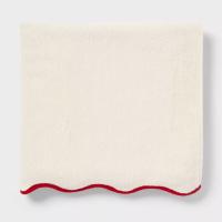China Cream Red Christmas Bath Towel Scalloped Border 70x140cm 450GSM Cotton Terry for sale