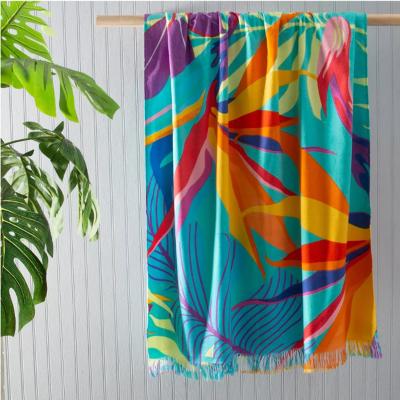 China Custom Hand-Blocked 100% Cotton Beach Towel 70x140cm Quick-Dry Velour Printing for sale