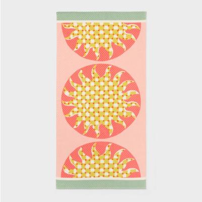 China 100% Cotton Beach Towel with Winking Sun Design Customizable Sizes 30x60 to 100x180 cm for sale