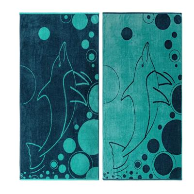 China Oversized Two Person Beach Towel 100x180cm 500 GSM Cotton Dolphin Scene for sale