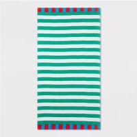 China Green White Nautical Stripes Beach Towel Ultra Lightweight Velour Quick Drying 75x150cm for sale
