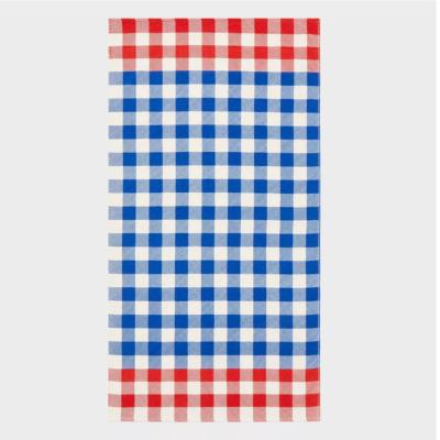 China Classic Gingham Check Print Beach Towel 100% Terry Cotton 80x160cm Oversized for sale