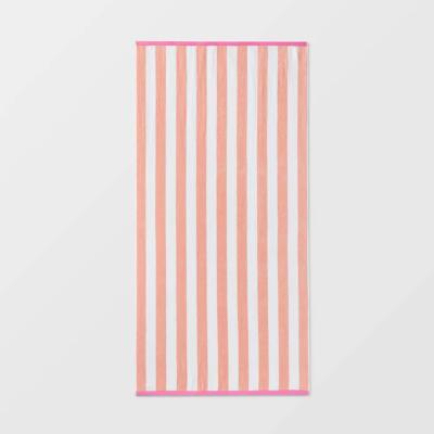 China XL Pink Striped Beach Towel 140x70 cm 100% Cotton Oversized Bath Sheet for sale