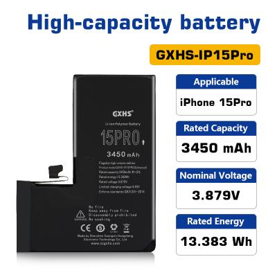 China 3450mAh High-Capacity iPhone 15 Pro Battery with OEM/ODM Customization and 500 Recharge Cycles for sale