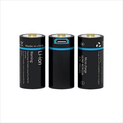 China Micro USB Rechargeable 16340 Li-ion Battery 3.6V 700mAh for Flashlight Alarm for sale
