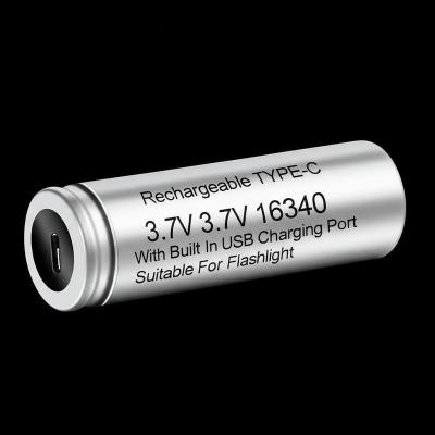 China Rechargeable 16340 Lithium Ion Battery 3.7V 800mAh with Built-in Type-C USB Charging Port for Flashlight for sale
