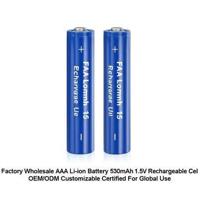 China AAA Li-ion Rechargeable Battery 530mAh 1.5V OEM ODM Customizable Certified for Global Use for sale