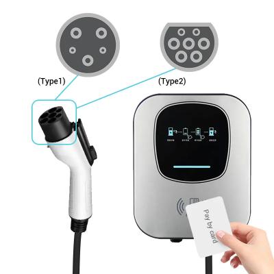 China Tesla 7kW Swipe Card Type 1 EV Charger 220V with LED Screen Wall Mount for sale