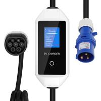 China Type2 Portable AC EV Charger 8A-32A Adjustable Current Outdoor Level 2 Charger with LED Screen for sale
