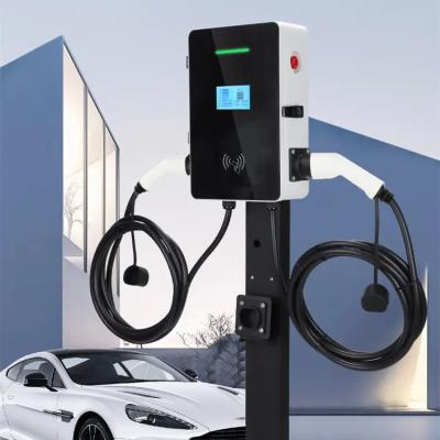 China Type 2 Double Guns 5m Cable Wall Mounted EV Charging Station LCD Screen for sale