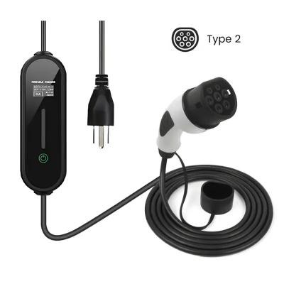 China Type 2 32A Screen Display Portable AC EV Charger Temperature Protection for sale