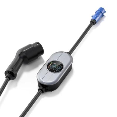 China Type 2 IEC Adjustable Current Pilot Lamp OLCD Portable AC EV Charger Waterproof for sale